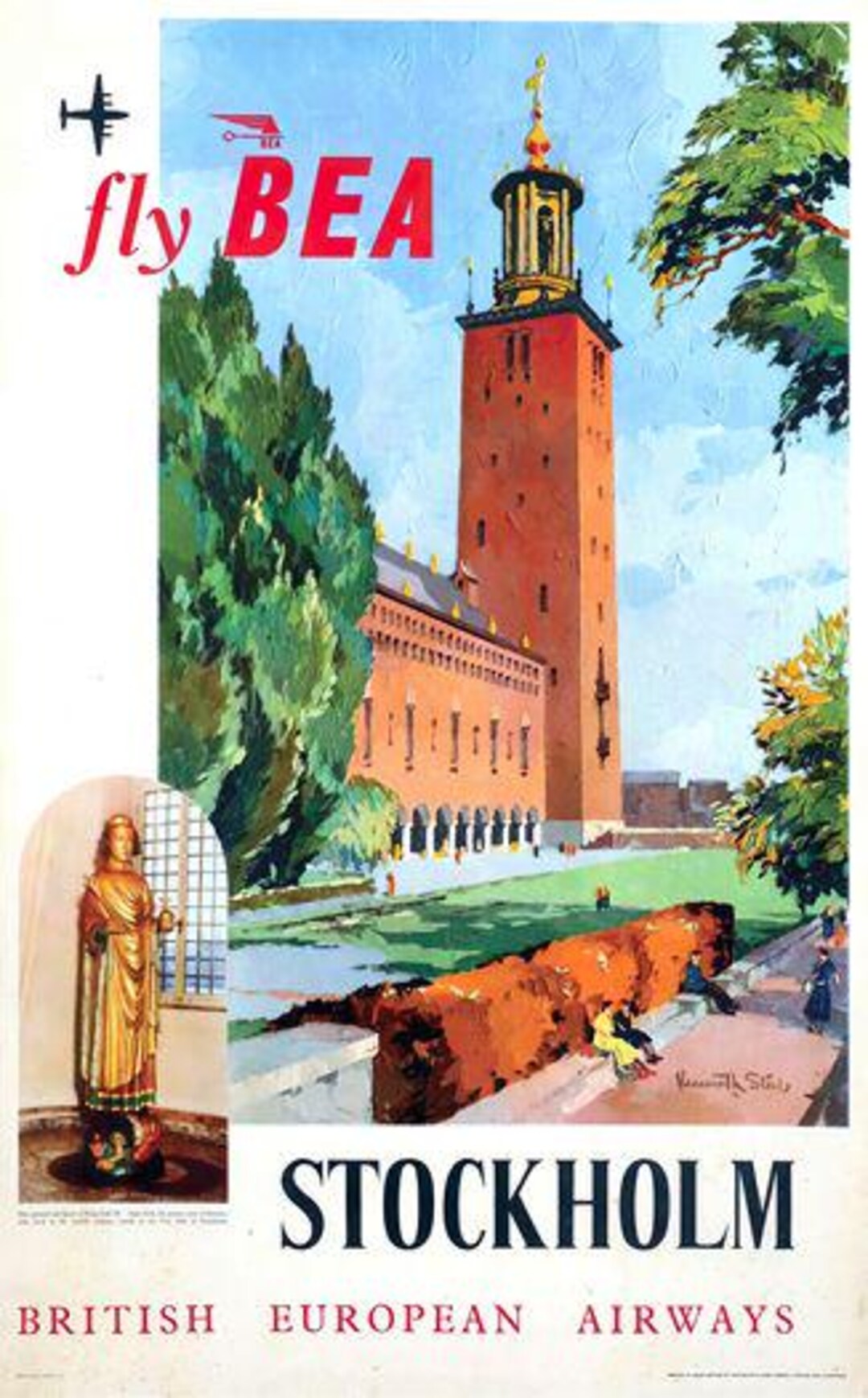 Vintage BEA Flights to Stockholm Poster Print A3/A4 - Etsy