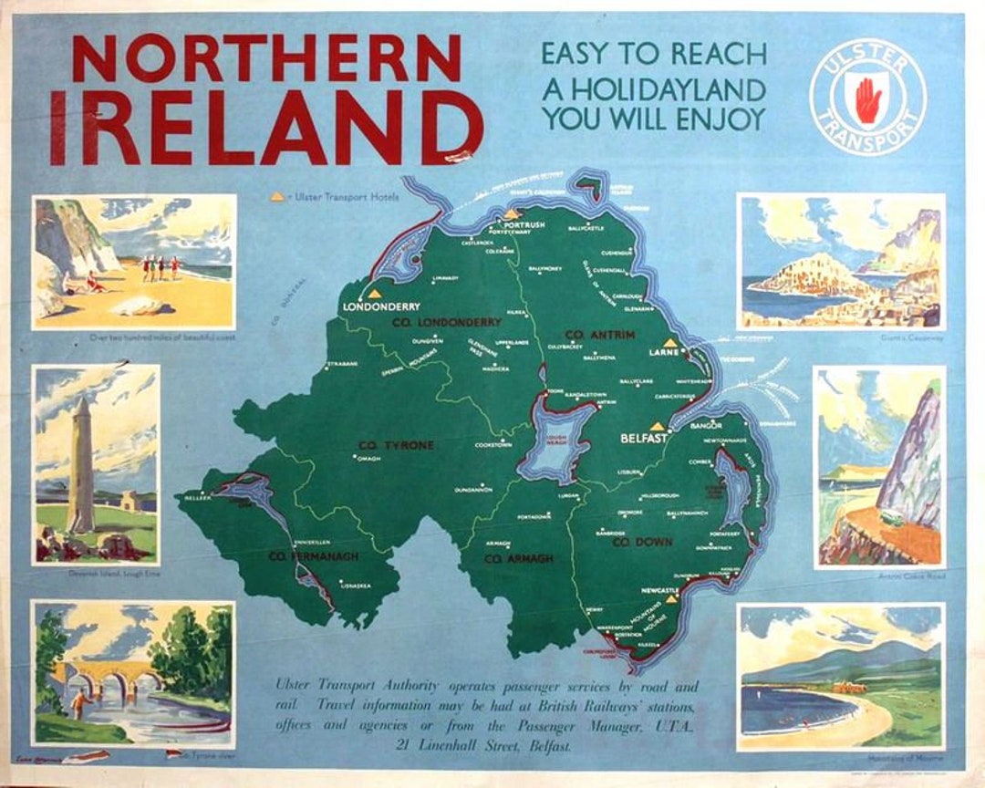 Vintage Northern Ireland Tourism Poster Print A3/A4 - Etsy