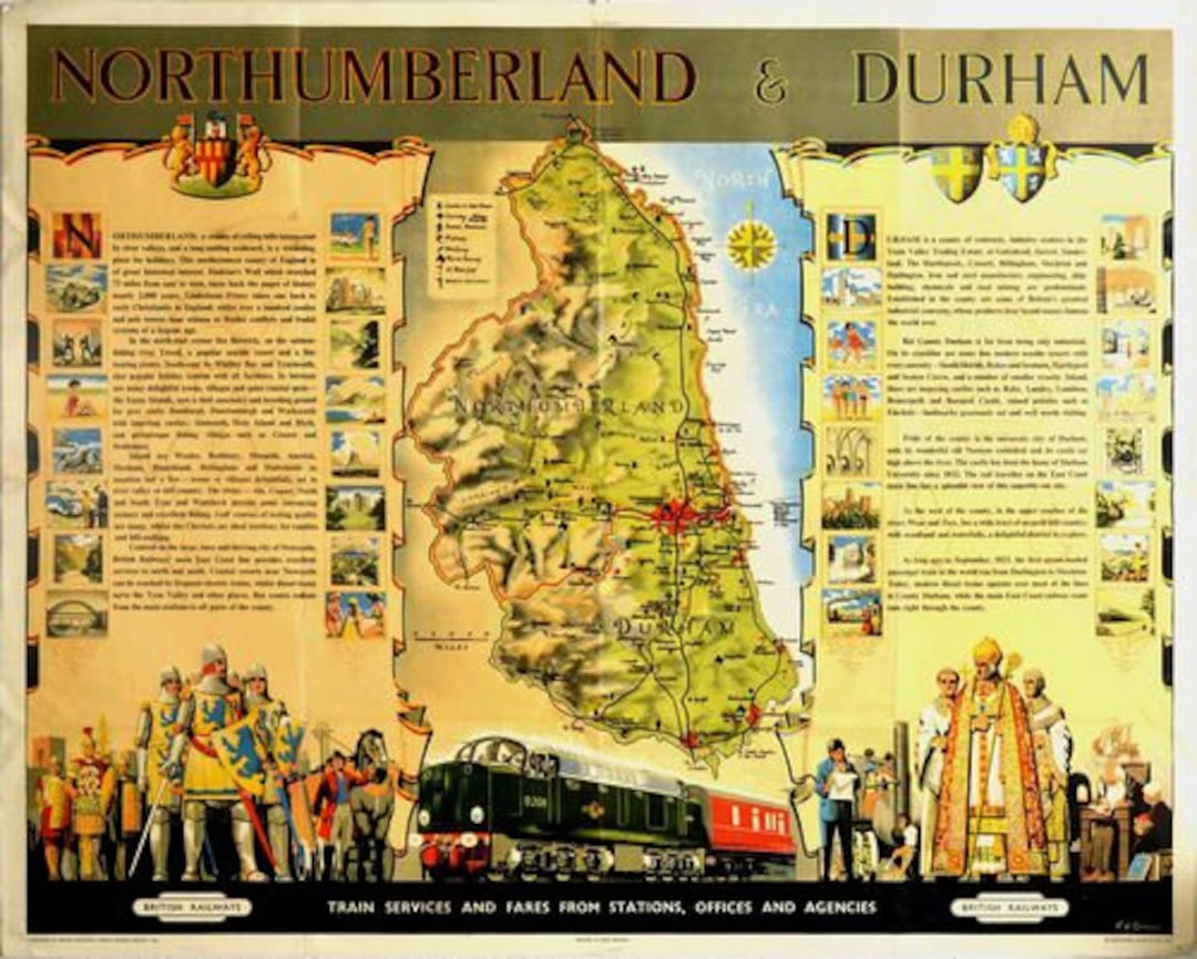 Vintage British Rail Northumberland Map Railway Poster A3/A4 - Etsy