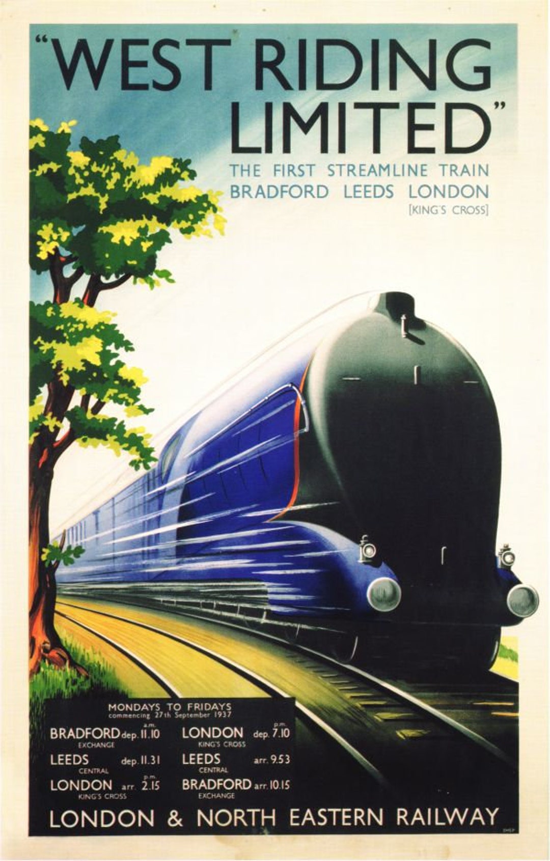 Vintage LNER West Riding Express Leeds Bradford London Railway Poster ...