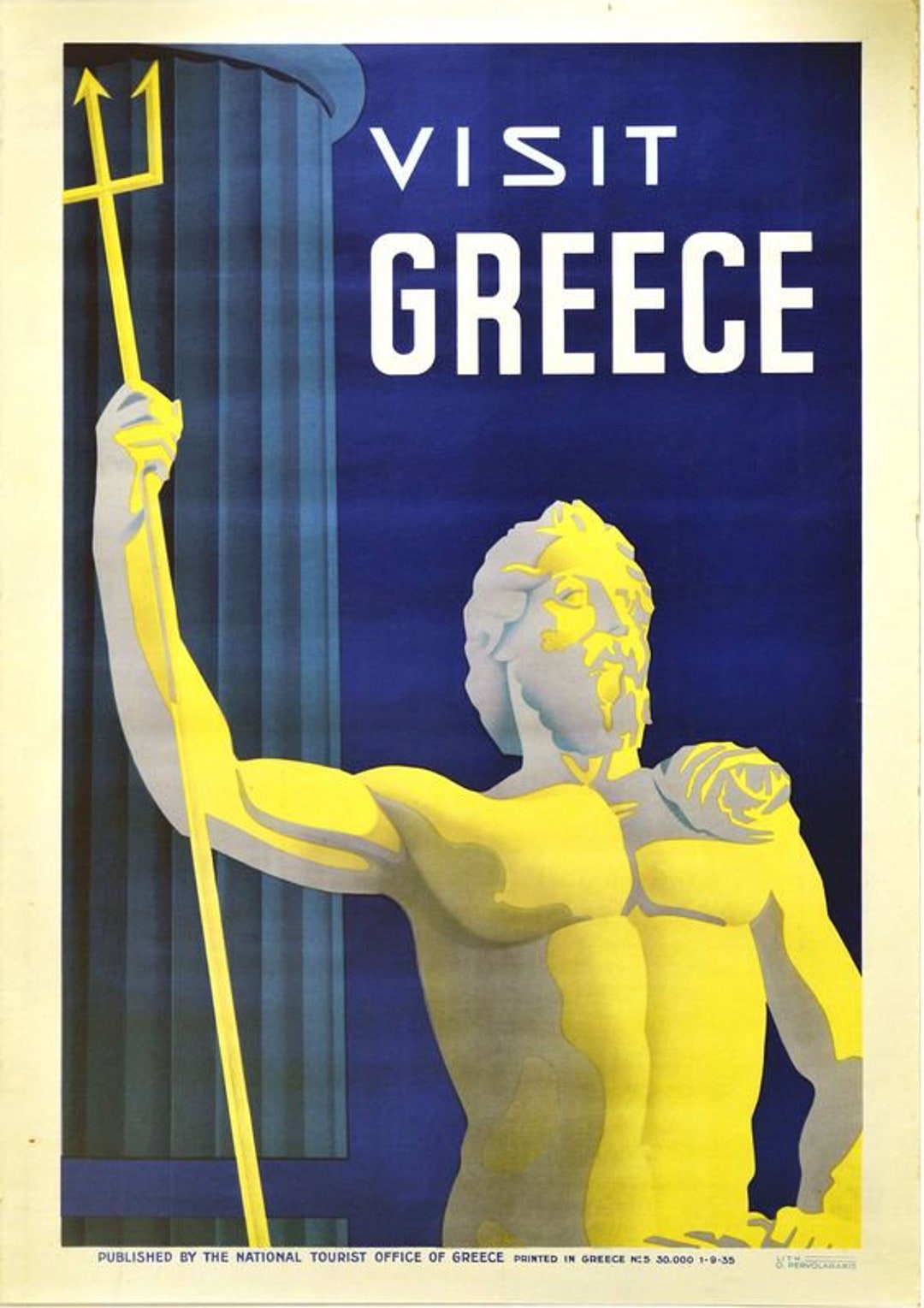 Vintage Visit Greece Poseidon Tourism Poster Print A3/A4 - Etsy