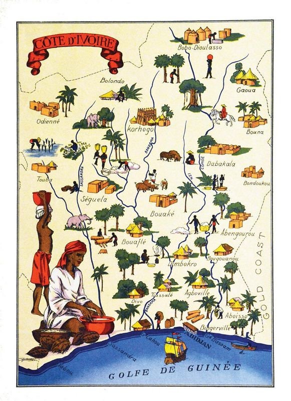 Vintage Map of the Ivory Coast Poster Print A3/A4 - Etsy