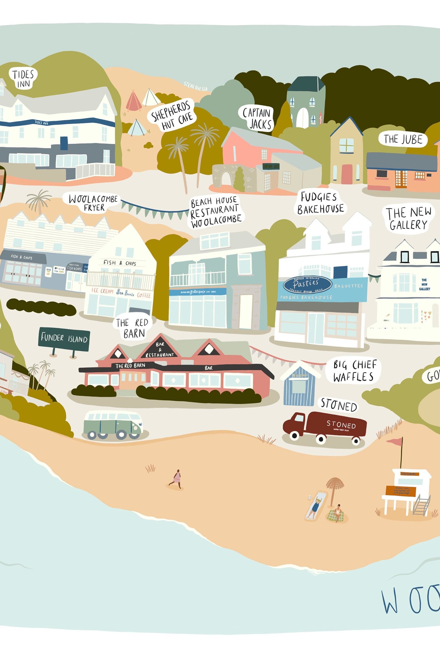 Woolacombe beach card Illustrated map North Devon card Devon - Etsy ...