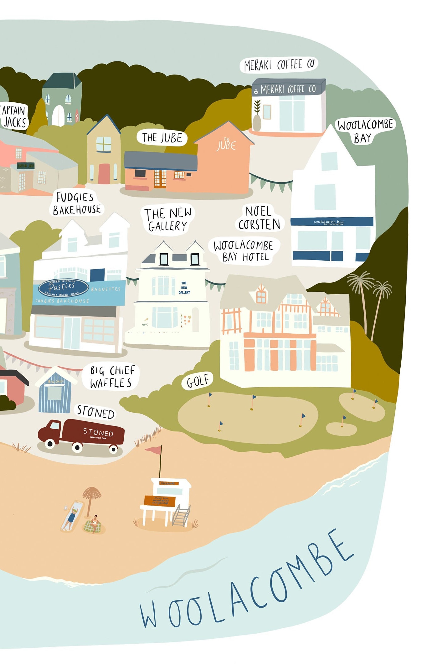 Woolacombe Beach Art Illustrated Map North Devon Print - Etsy UK
