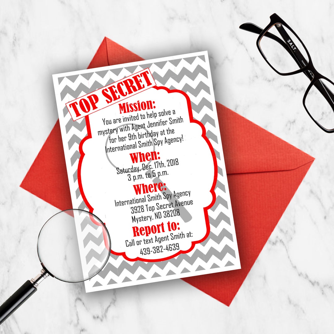 Secret Agent Birthday Party Invitation - Spy Printable Invitations ...