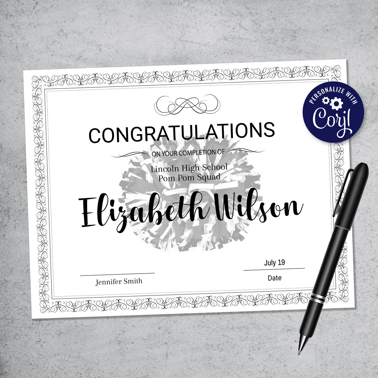 Editable Pom Pom Certificate Template Printable Cheer - Etsy