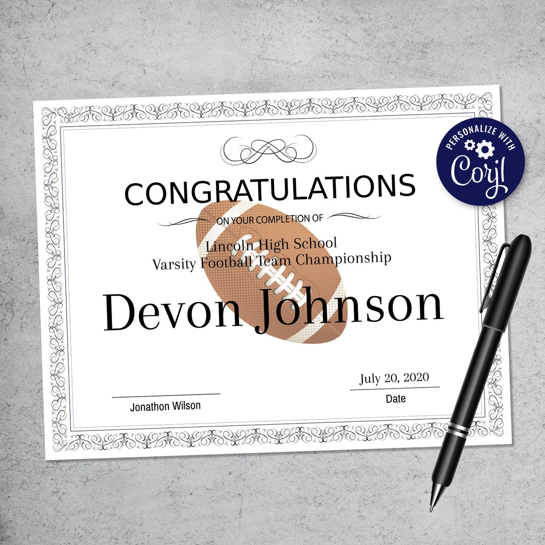 Editable Football Certificate Template - Printable Certificate Template ...