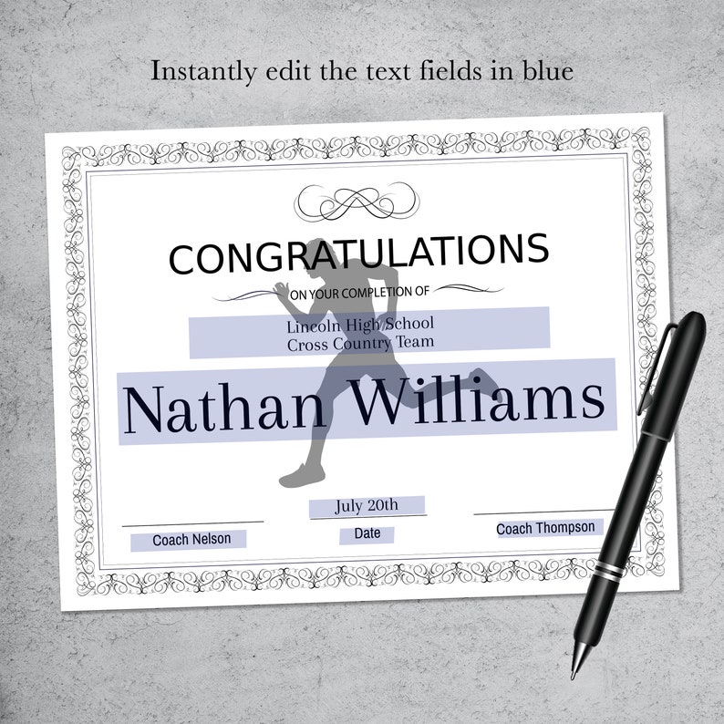 Editable Boys Cross Country Certificate Template - Printable ...