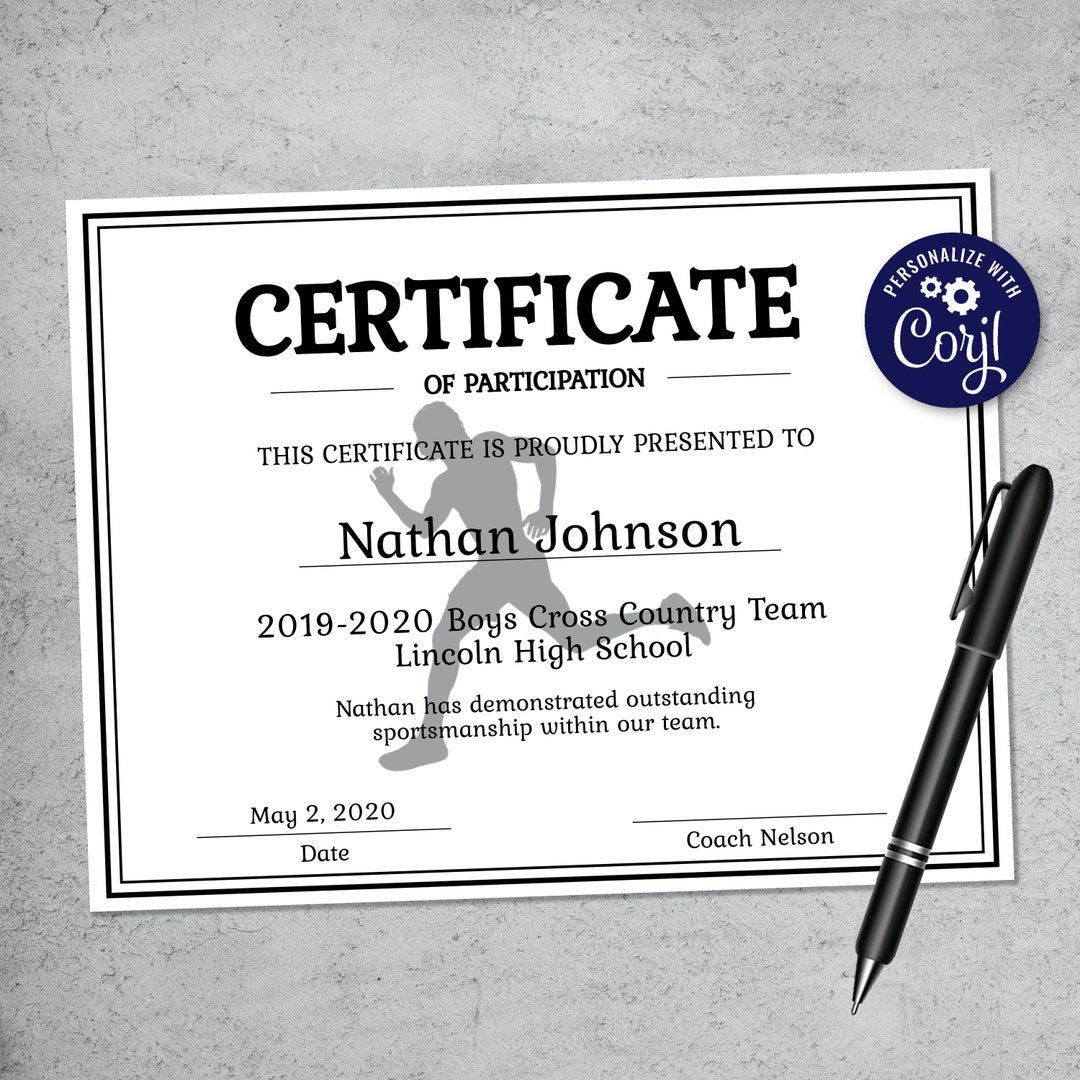 Editable Boys Cross Country Certificate Template - Printable ...