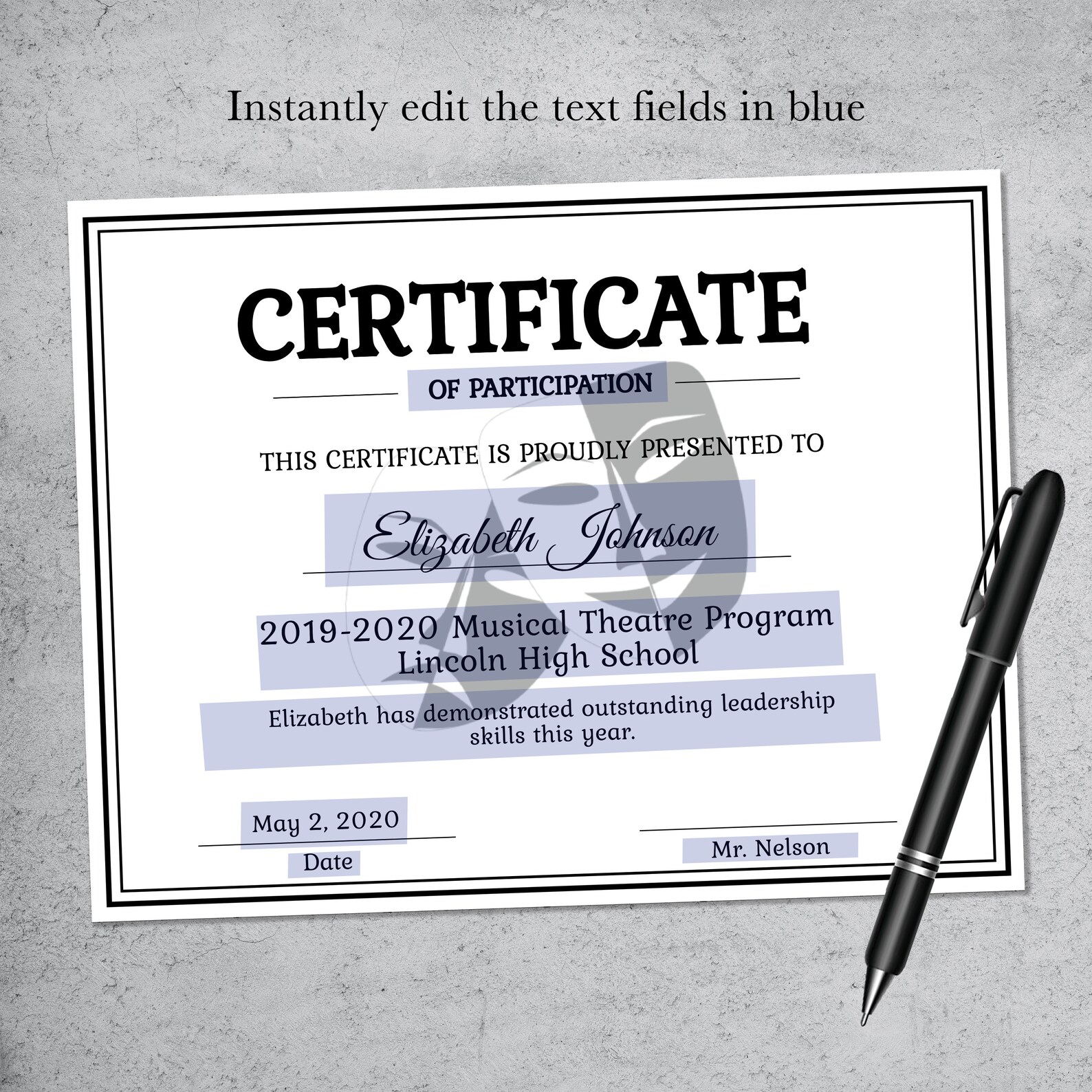 Printable Theatre Certificate Template Performing Arts - Etsy