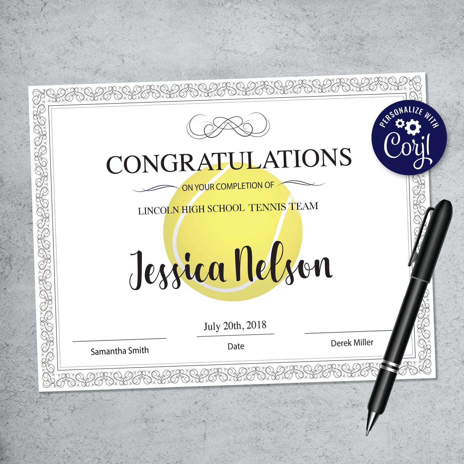 Editable Tennis Certificate Template Printable Certificate | Etsy