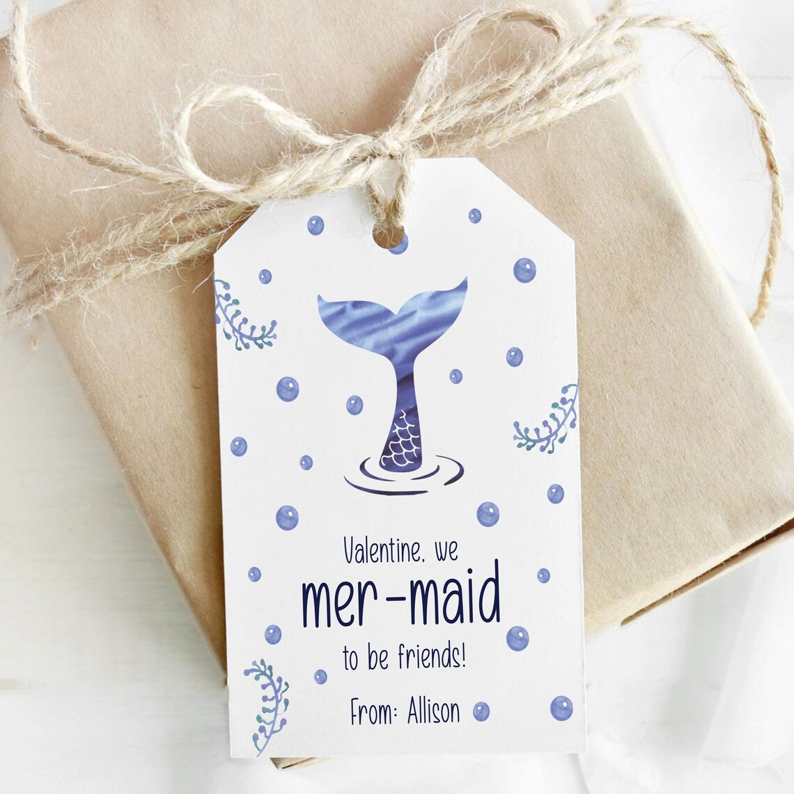 Editable Mermaid Valentine Tag, We Mer-maid to Be Friends, Girls ...