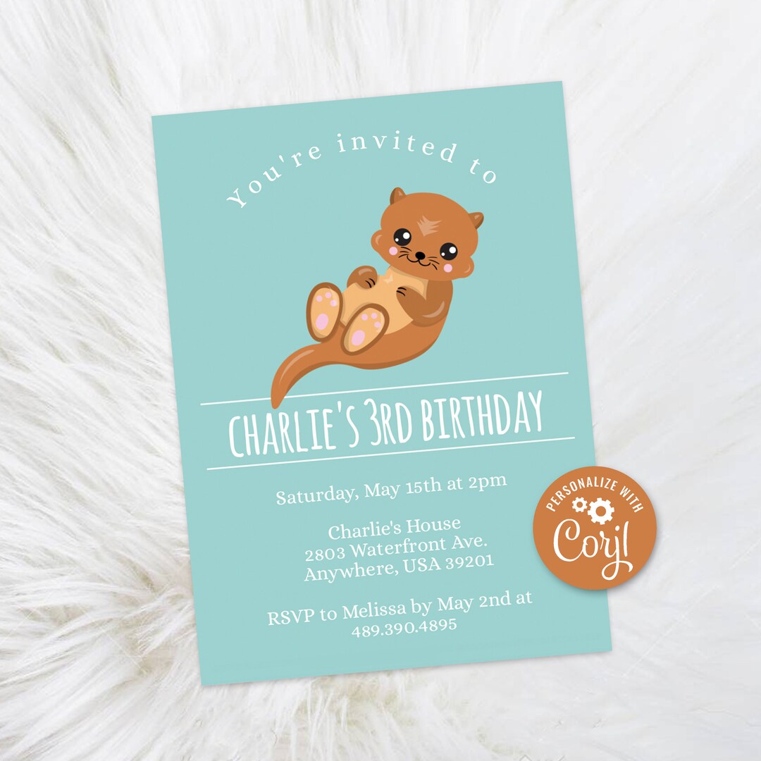 Editable Otter Party, Otter Birthday Invitation, Printable Invitation ...