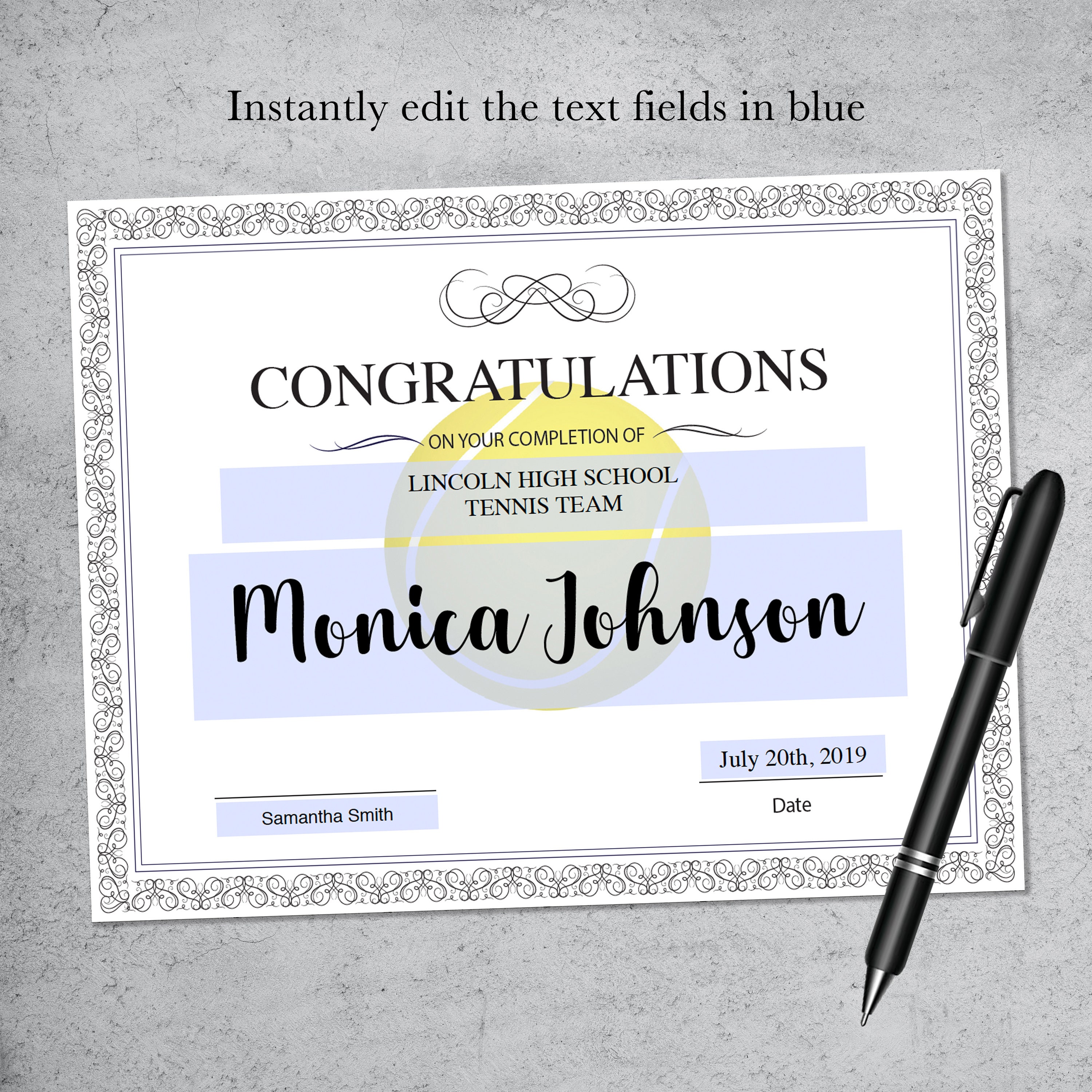 Editable Tennis Certificate Template Printable Certificate - Etsy