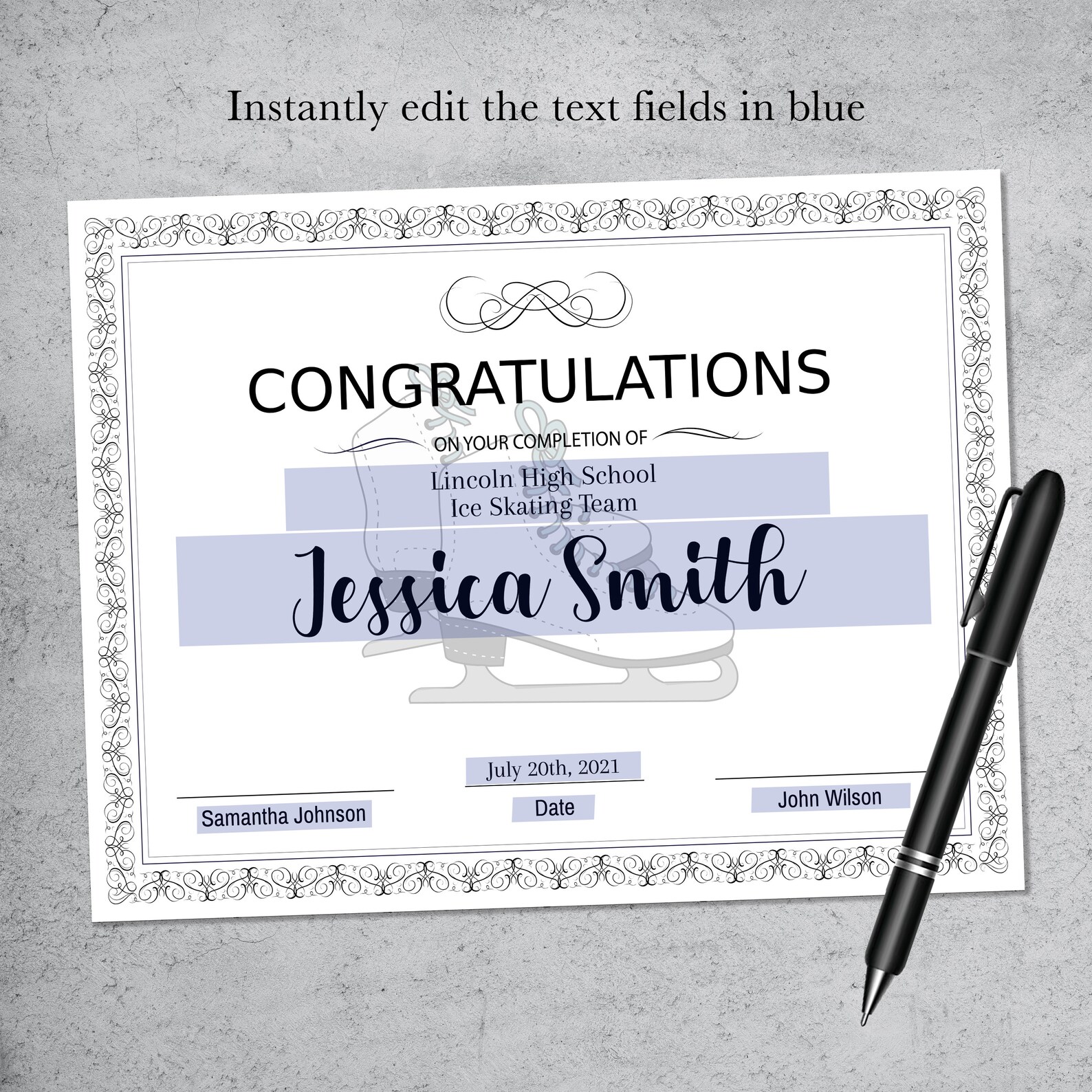 Editable Ice Skating Certificate Template - Printable Certificate ...