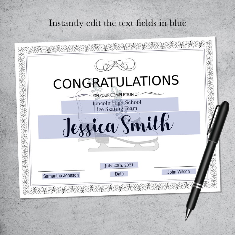 Editable Ice Skating Certificate Template - Printable Certificate ...