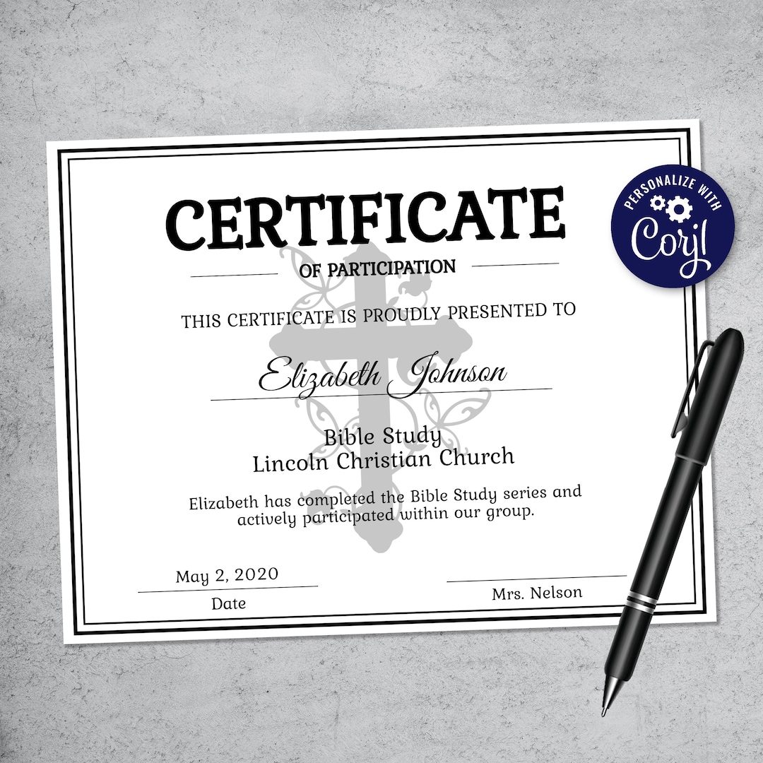 Editable Bible Study Certificate Template - Printable Certificate ...