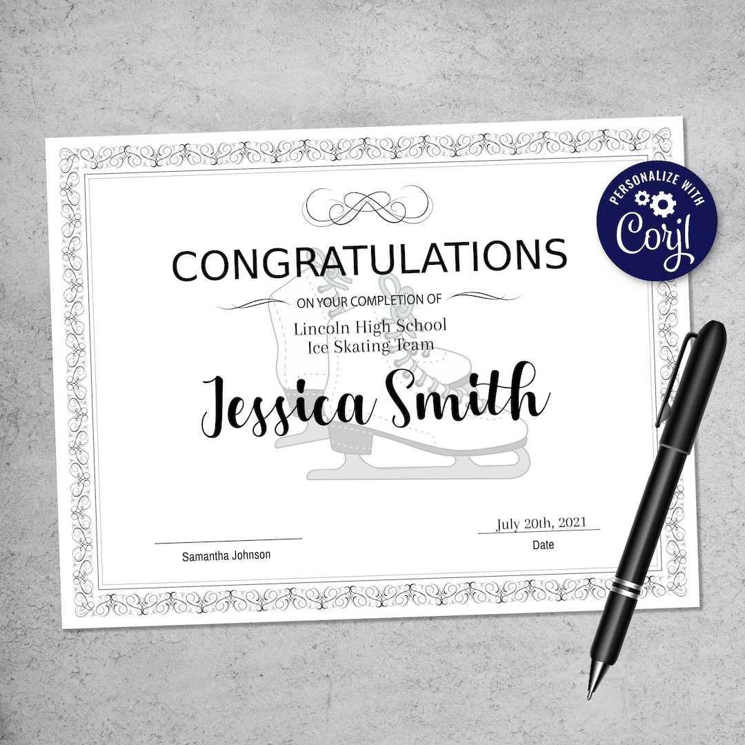 Editable Ice Skating Certificate Template - Printable Certificate ...