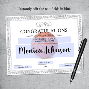 Editable Basketball Certificate Template - Printable Certificate ...