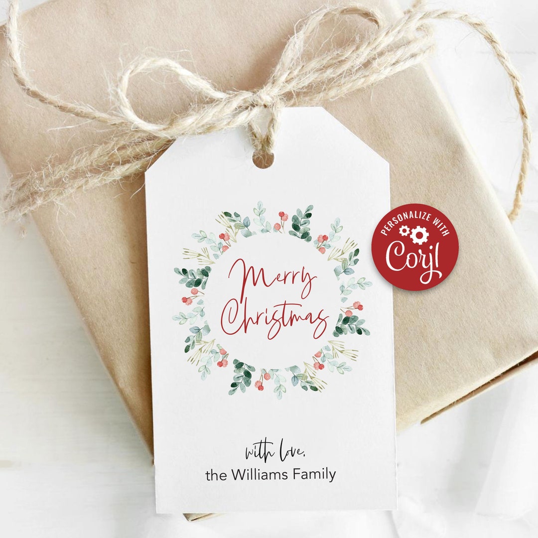 Editable Christmas Tags Personalized Holly Berry Wreath Gift Tag for ...