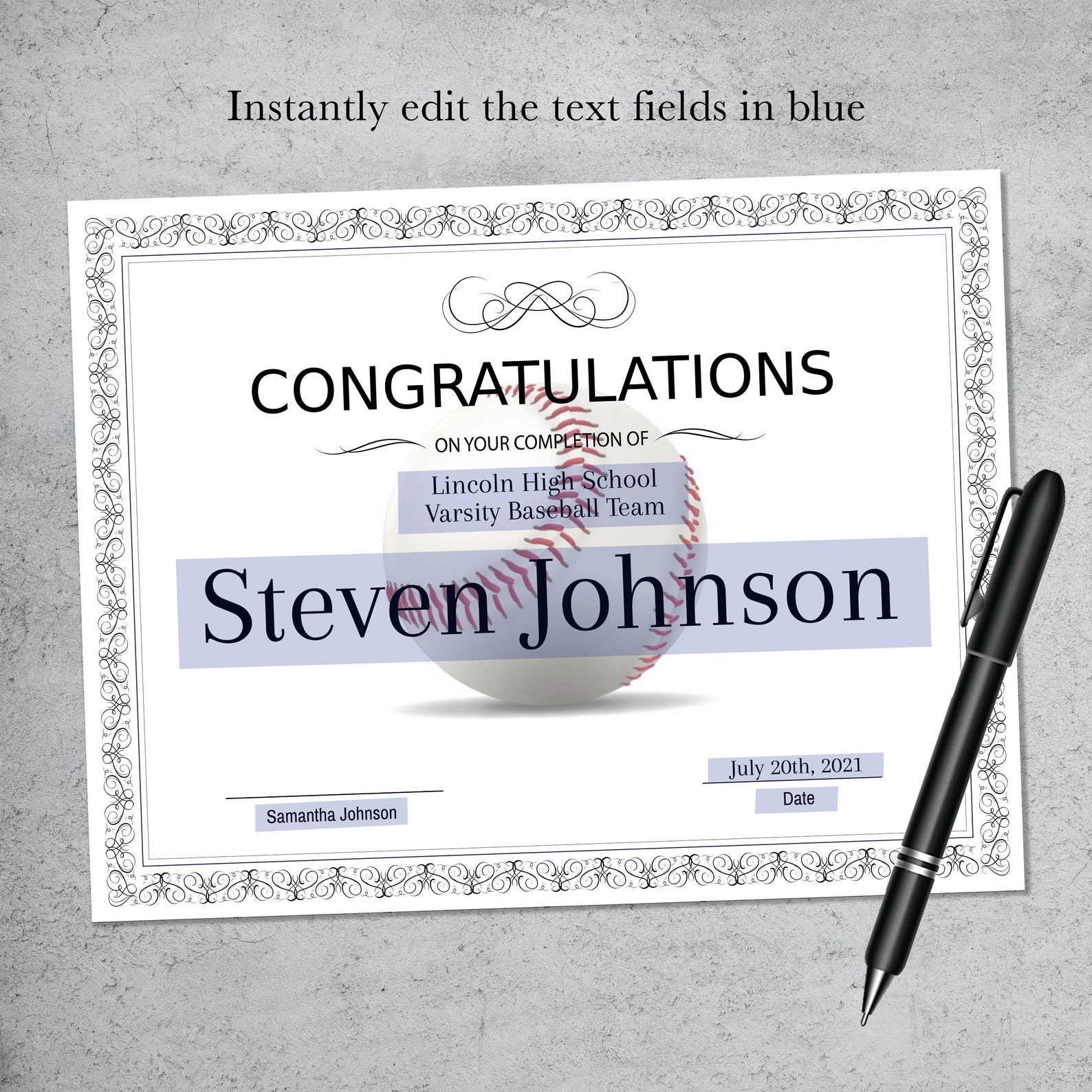 Editable Baseball Certificate Template - Printable Certificate Template ...