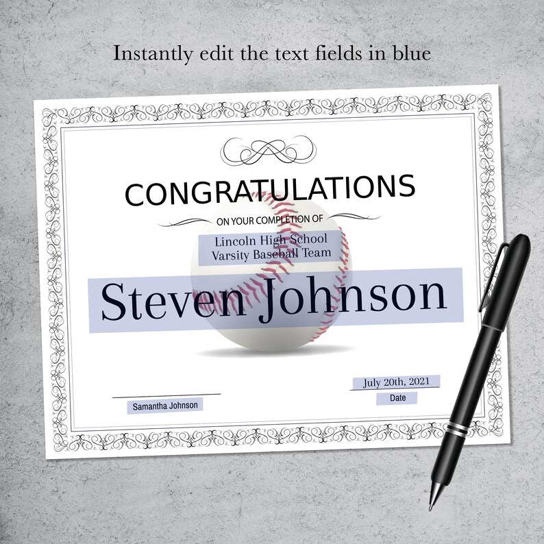 Editable Baseball Certificate Template - Printable Certificate Template ...