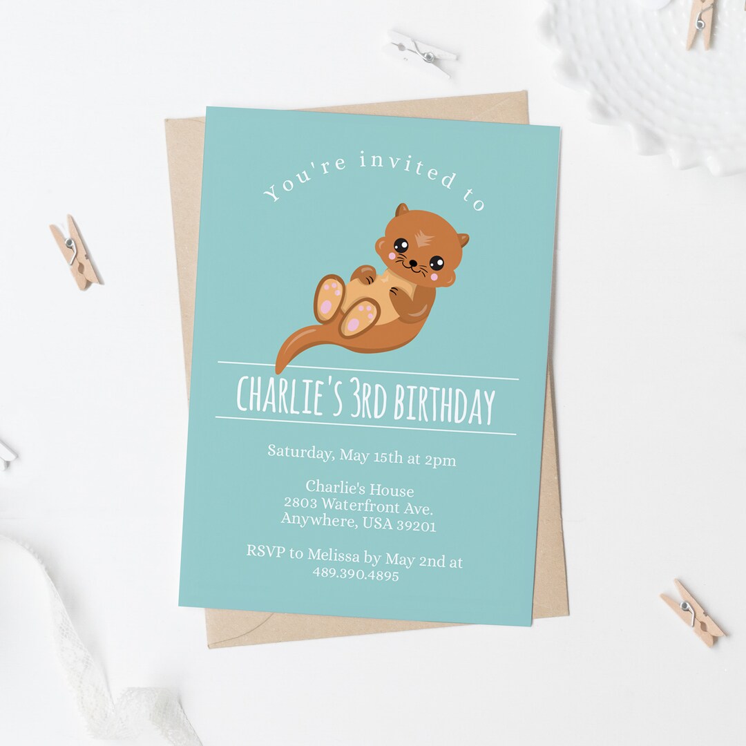Otter Party, Otter Birthday Invitation, Printable Invitation, Girl ...