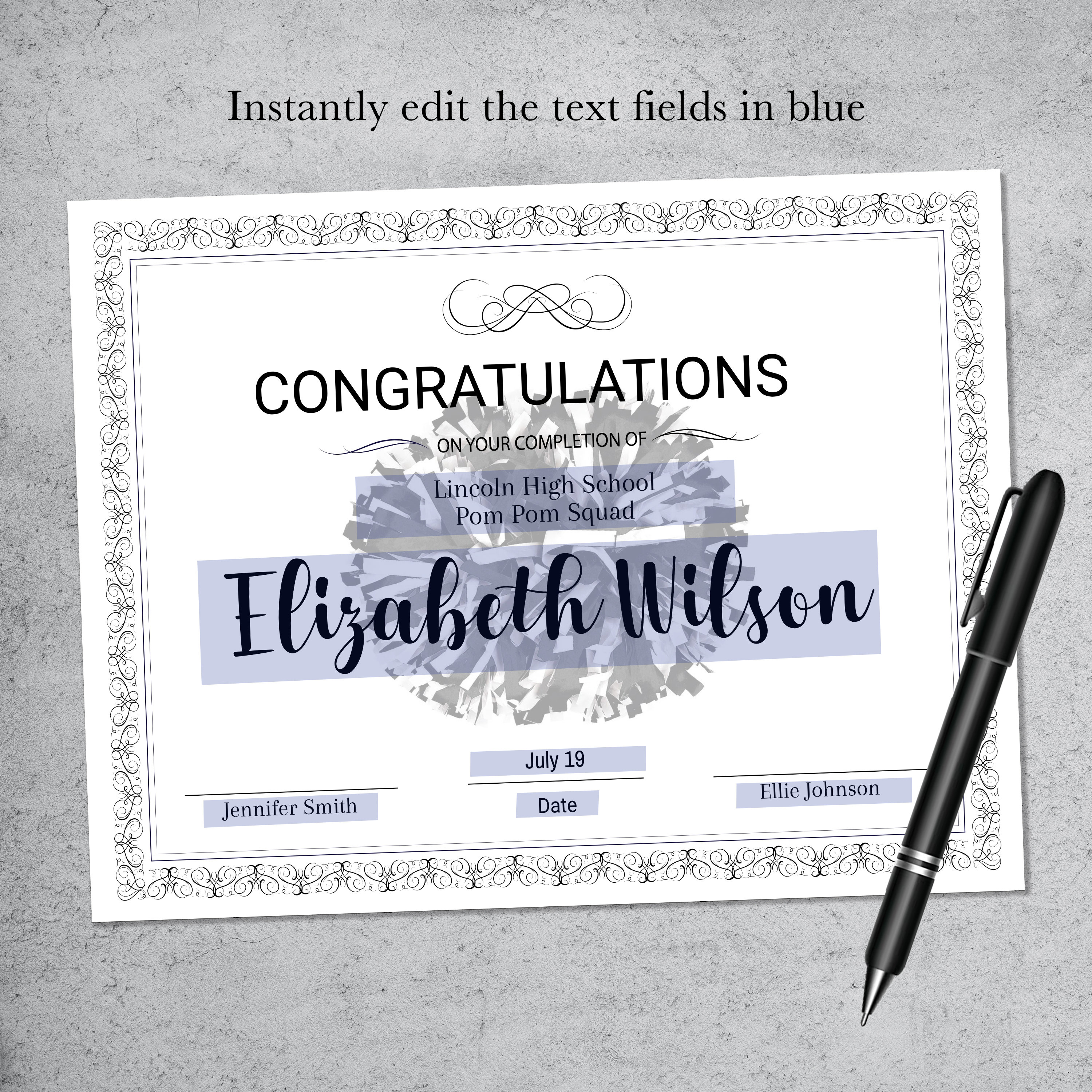 Editable Pom Pom Certificate Template Printable Cheer - Etsy