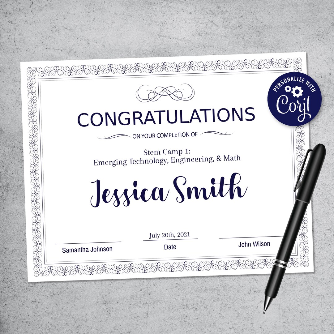 Editable Certificate of Completion Template - Instant Download ...