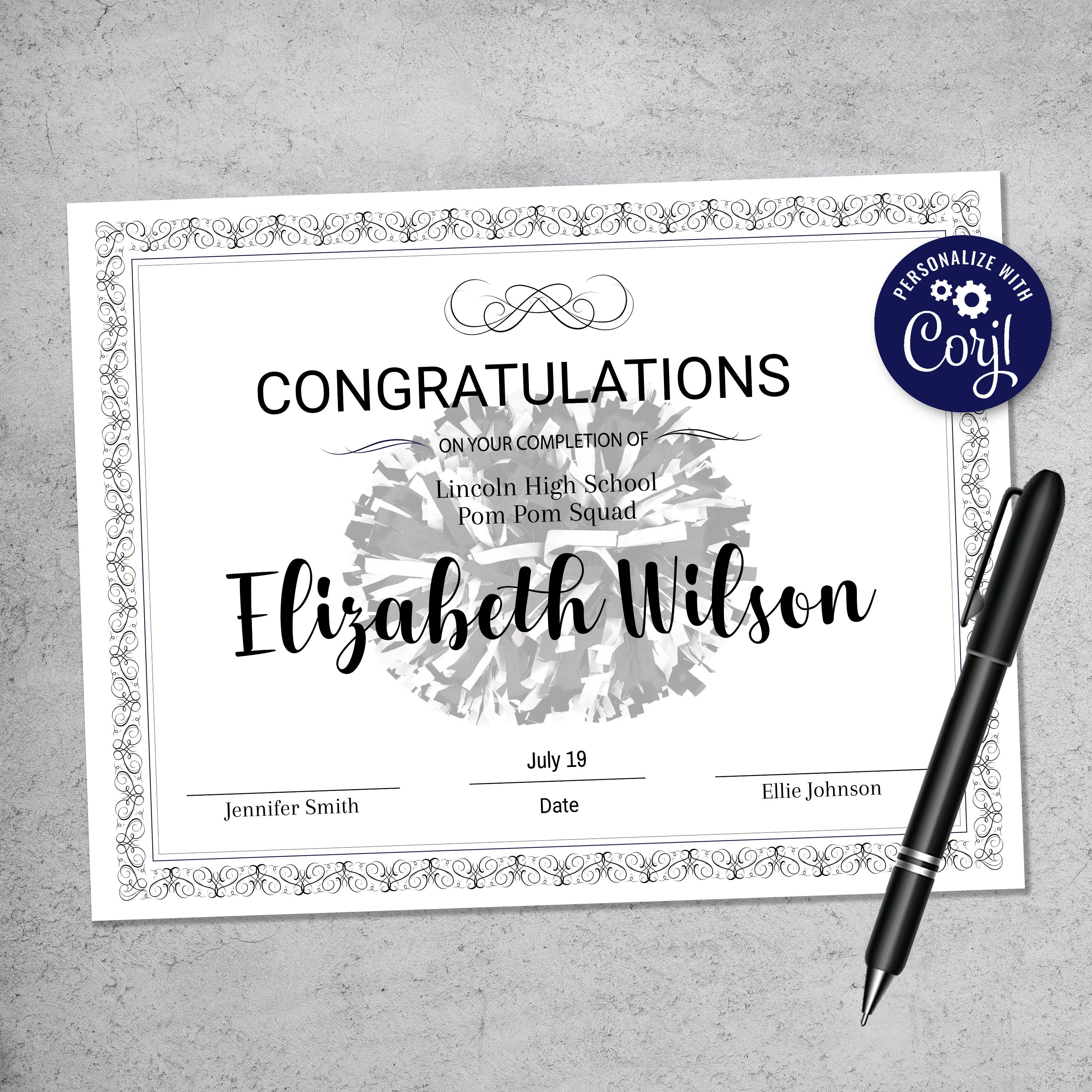 Editable Pom Pom Certificate Template Printable Cheer - Etsy