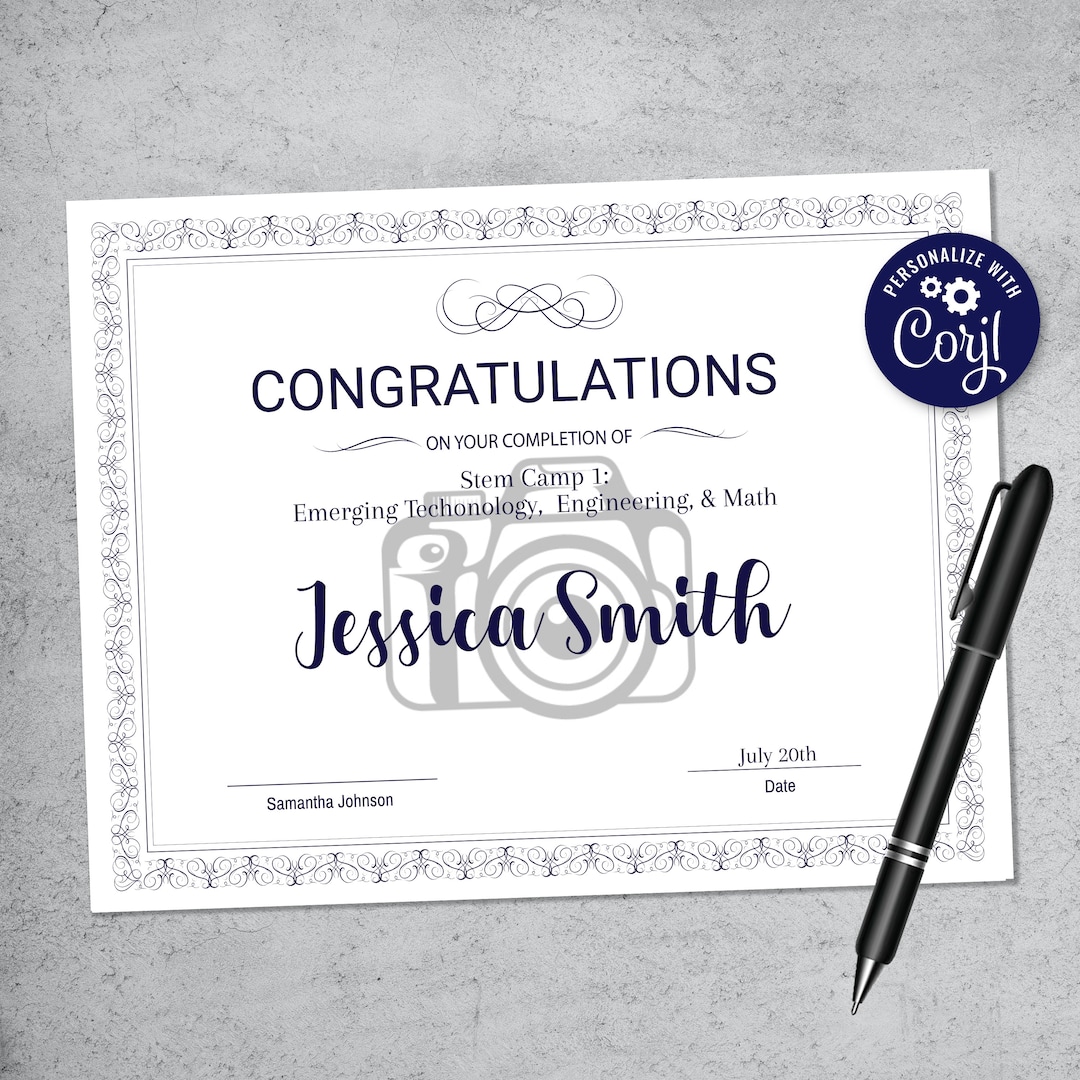 Photography Certificate Template - Printable Award for Photography ...