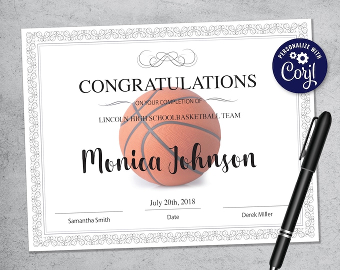Editable Basketball Certificate Template Printable Certificate Template ...