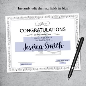 Editable Ice Skating Certificate Template - Printable Certificate ...