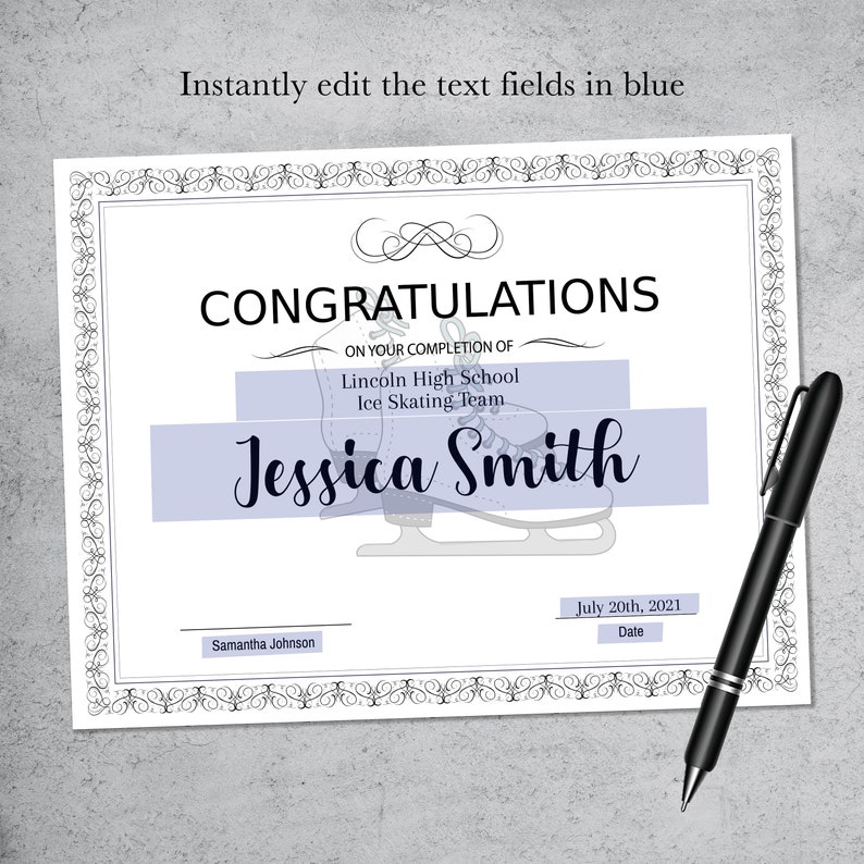 Editable Ice Skating Certificate Template - Printable Certificate ...