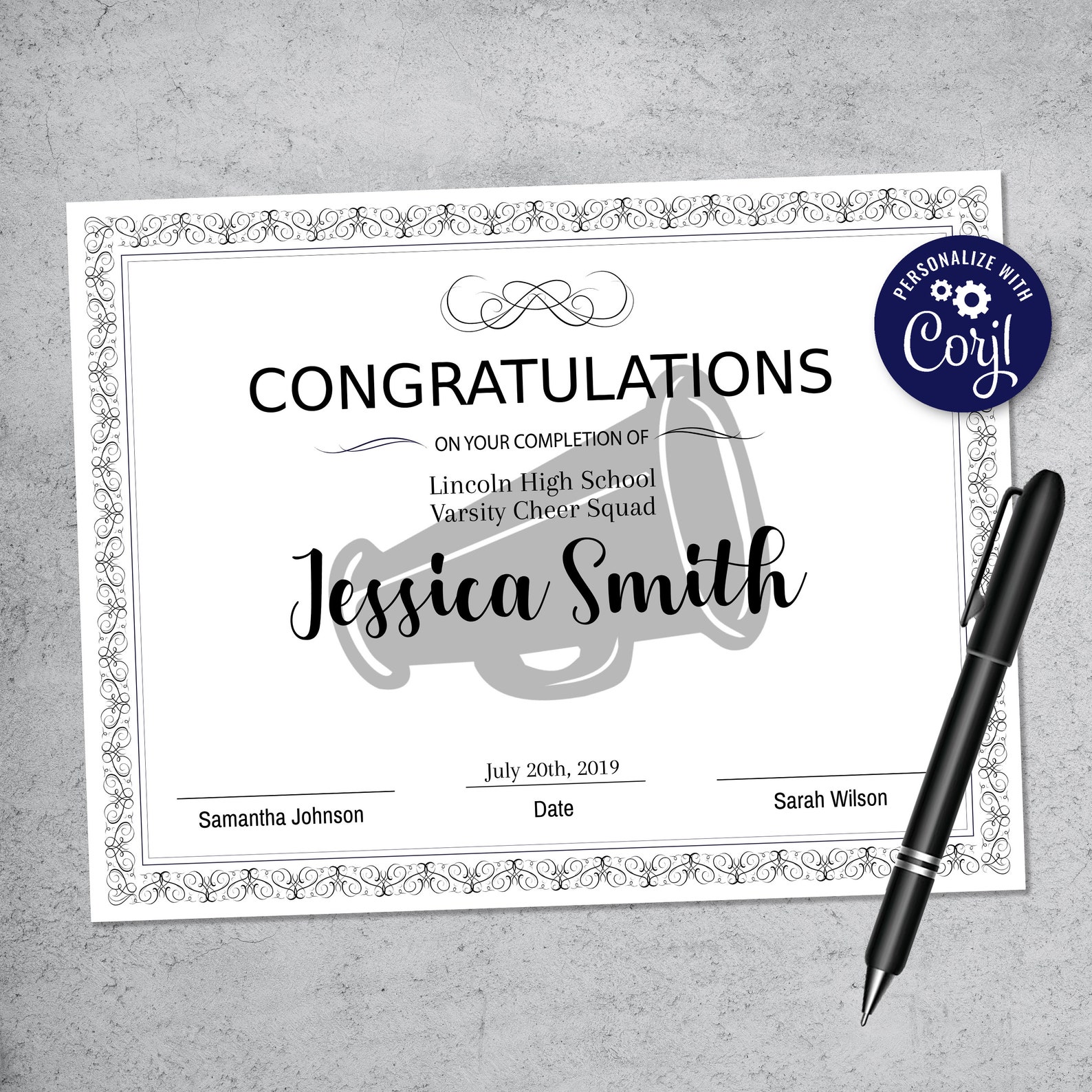 Editable Cheerleading Certificate Template - Printable Certificate ...