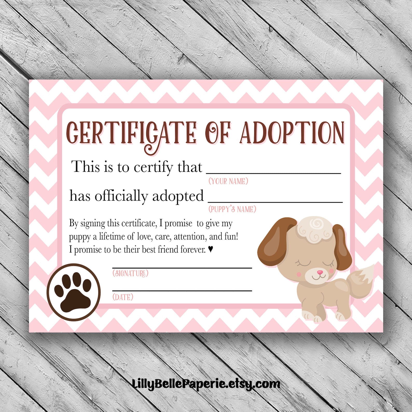 Printable Puppy Adoption Certificate - Certificate of Adoption Printout ...