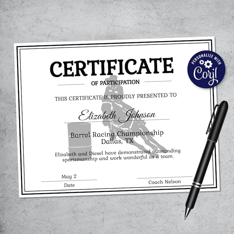 Editable Barrel Racing Horse Certificate Template Printable - Etsy