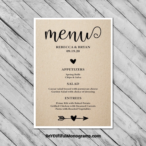 Rustic Wedding Menu Cards Wedding Food Cards Printable | Etsy