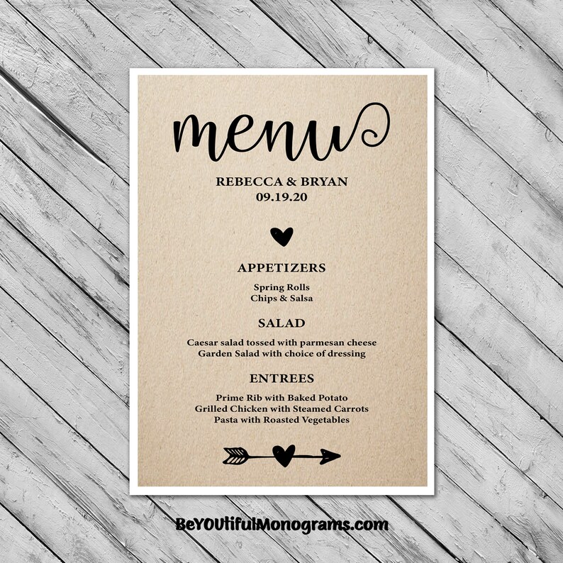 Rustic Wedding Menu Cards Wedding Food Cards Printable - Etsy