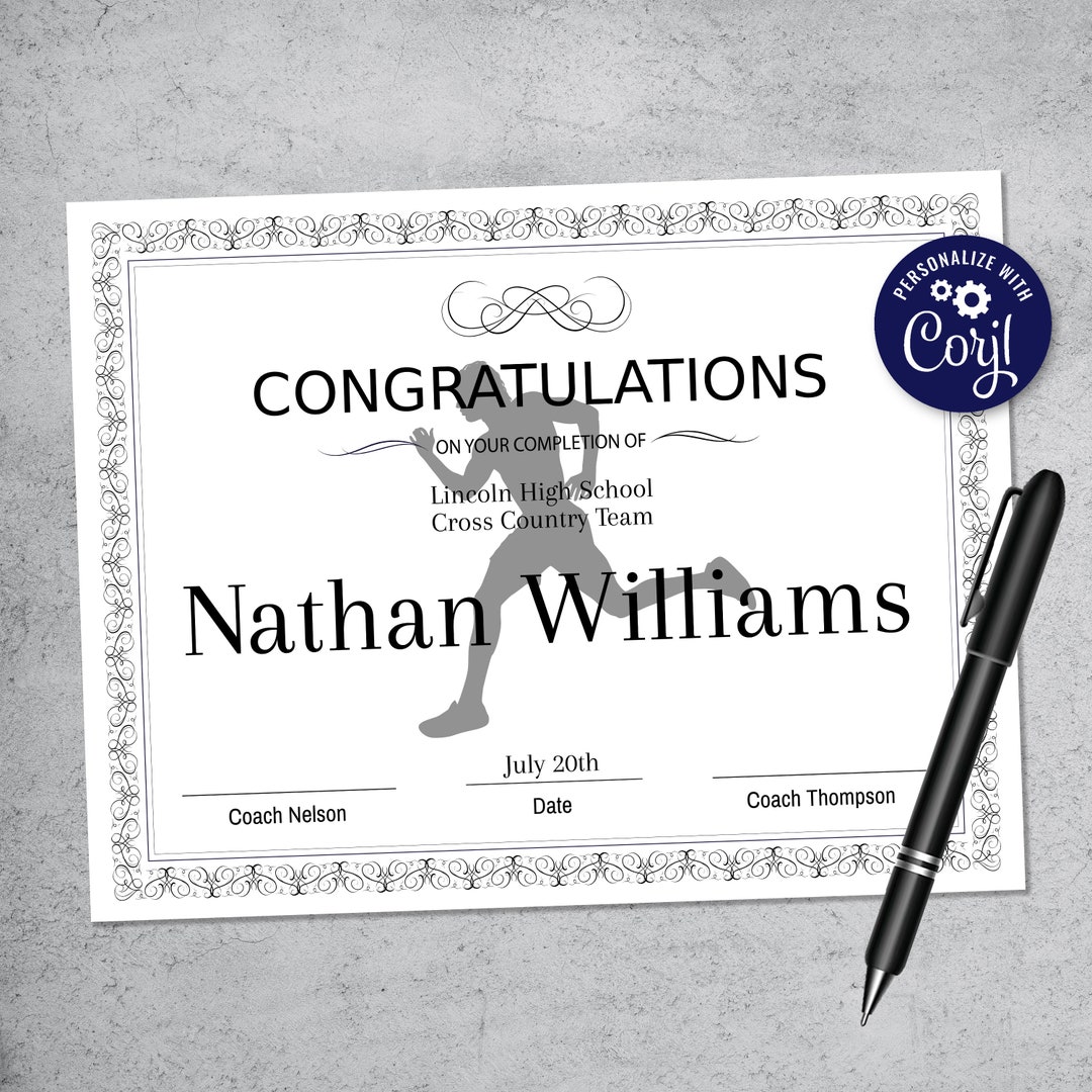 Editable Boys Cross Country Certificate Template - Printable ...