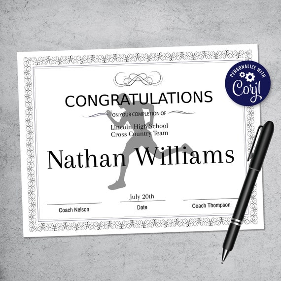 Editable Boys Cross Country Certificate Template Printable | Etsy