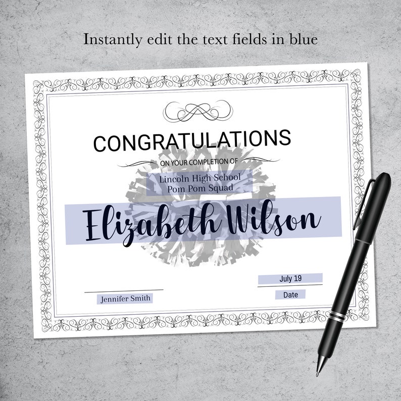 Editable Pom Pom Certificate Template Printable Cheer - Etsy