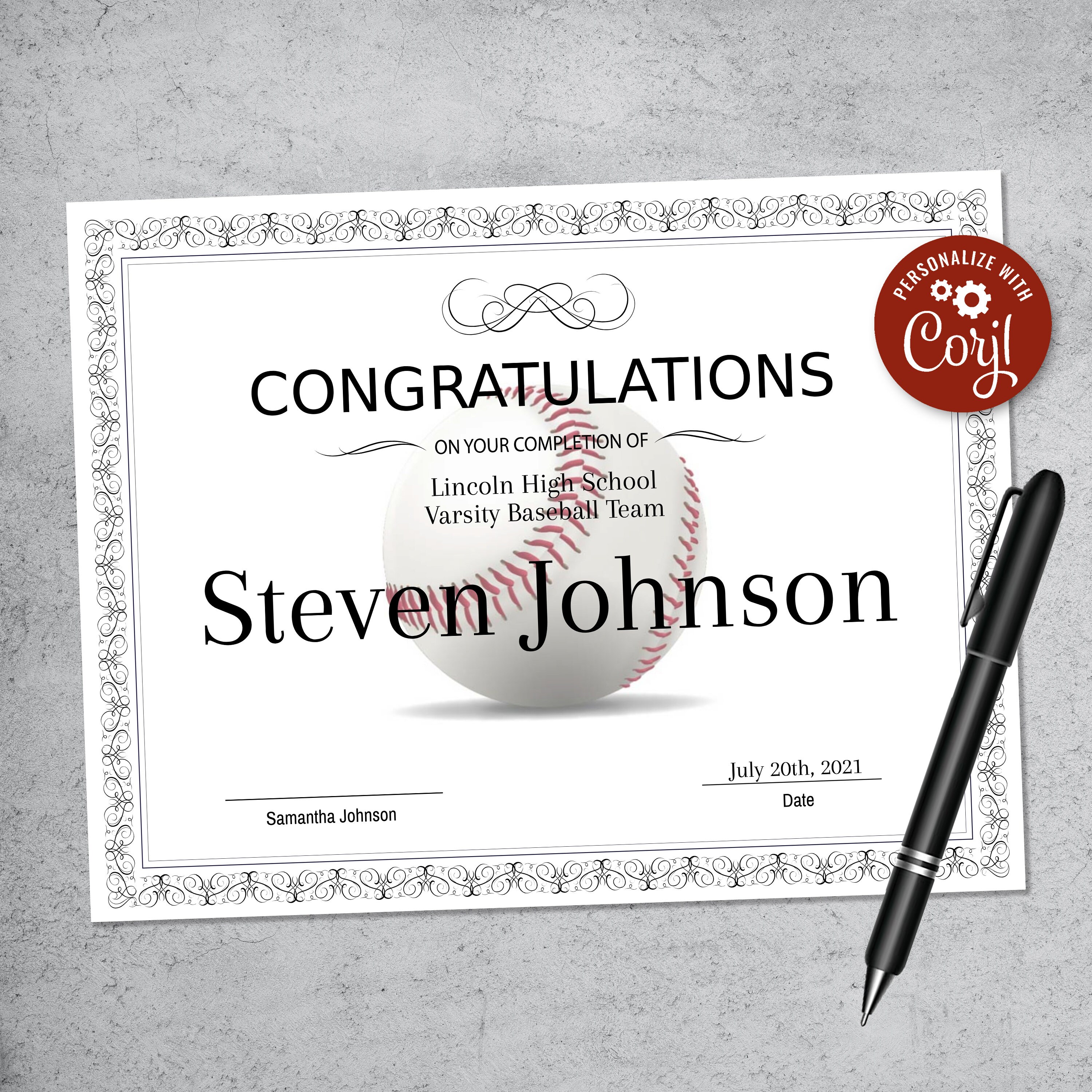 Editable Baseball Certificate Template - Printable Certificate Template ...