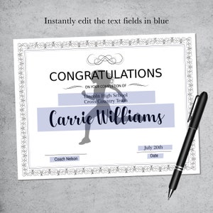 Editable Girls Cross Country Certificate Template - Printable ...
