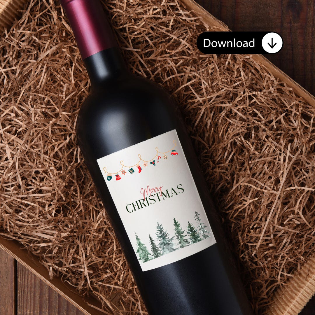 8 Different Wine Labels for Christmas | Merry Christmas | Digital ...