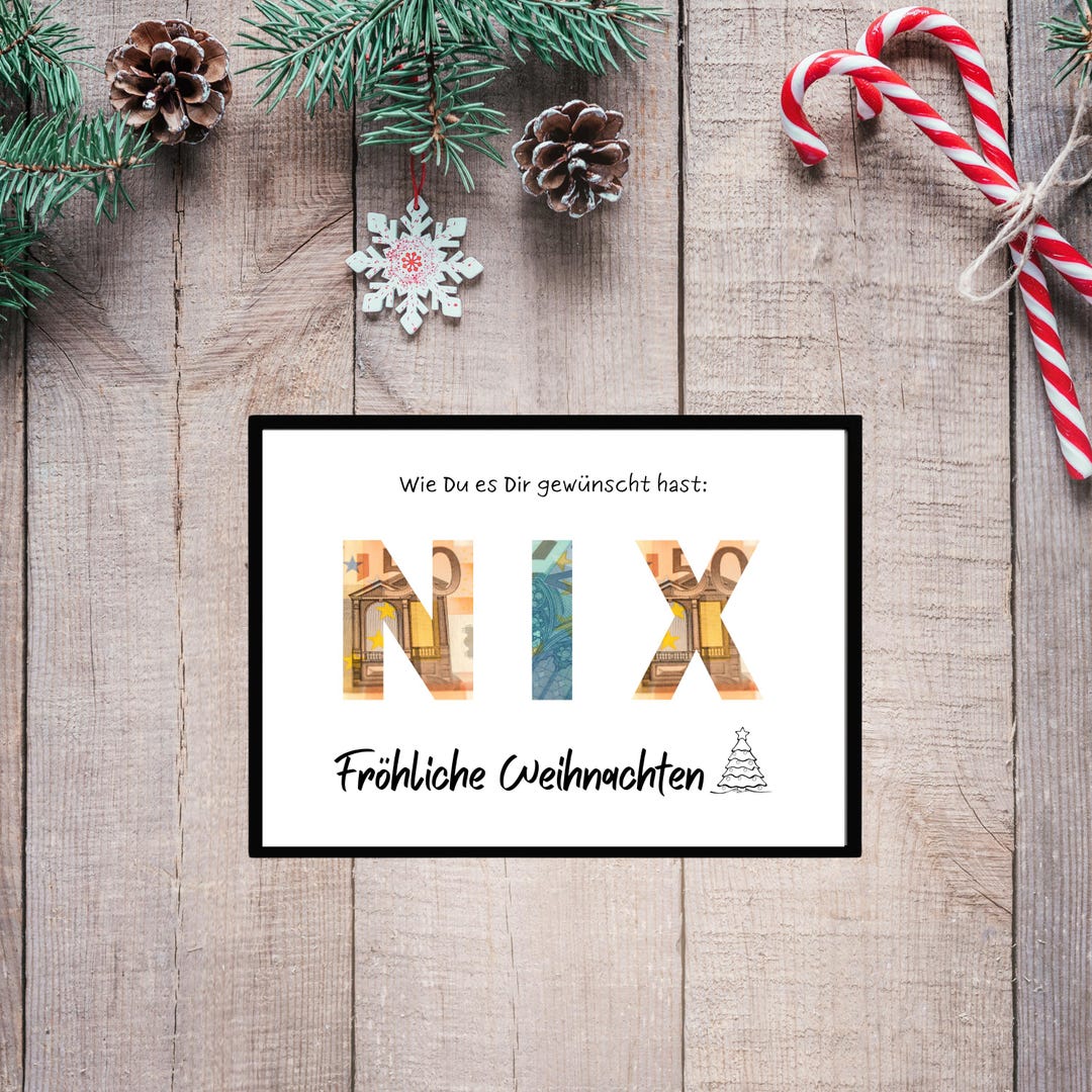 Cash Gift NIX for Christmas PDF/JPG Din A4 Last-minute Gift Digital ...