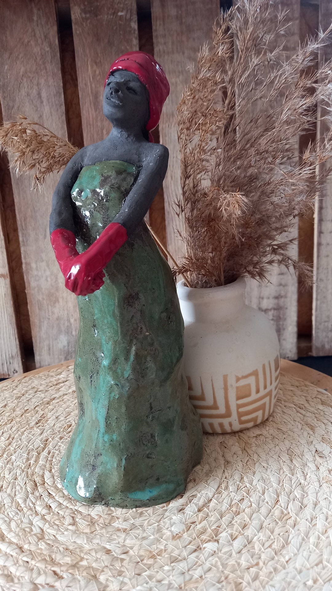 Clay Sculpture Woman, Ceramic Sculpture, Decorative Figure, Handmade ...
