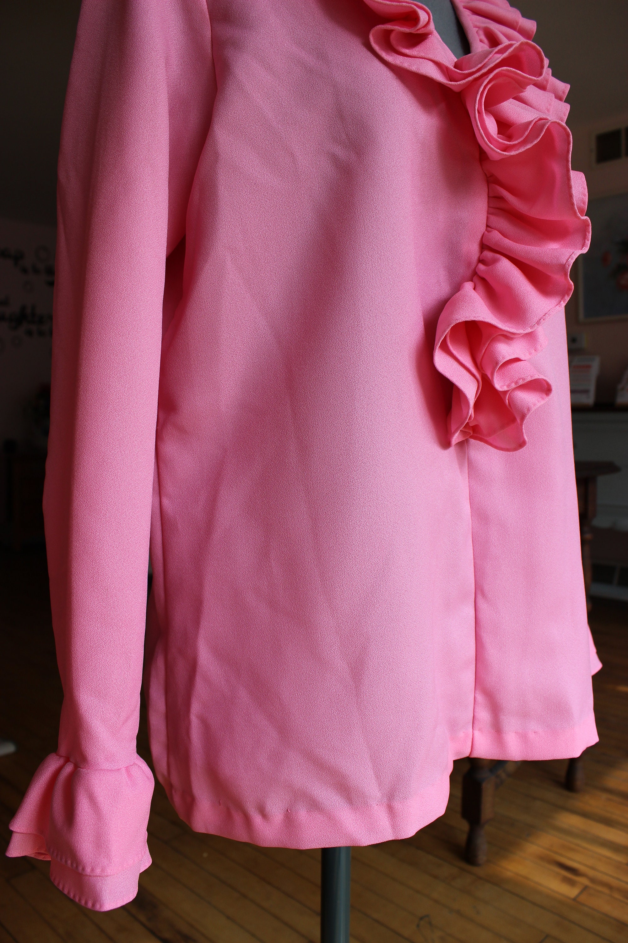 Vintage Rhoda Lee Women's Bright Pink Secretary Ruffled Blouse, Long ...