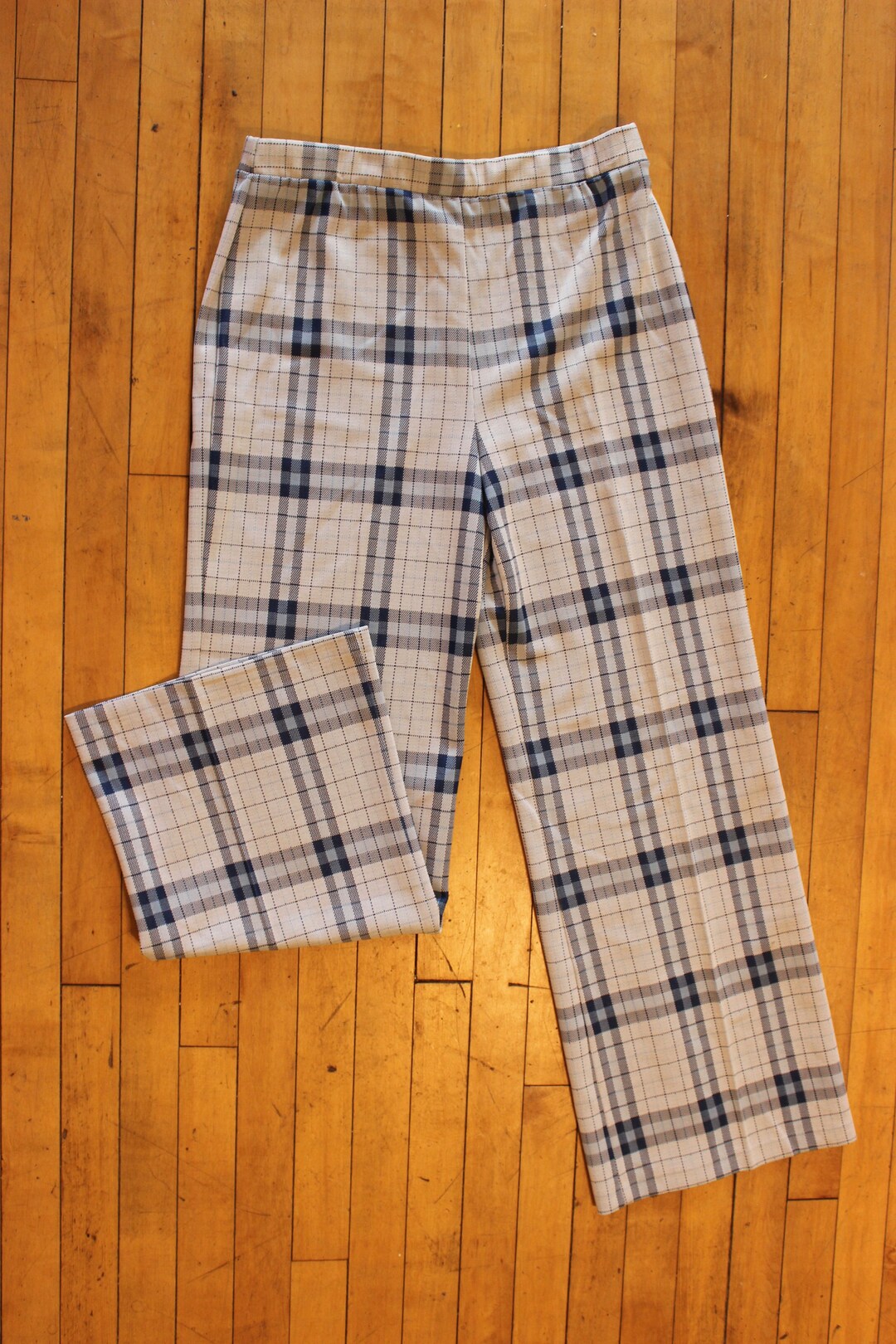 Vintage Ladies Blue & White Plaid Polyester Slacks No Tags Never Worn ...