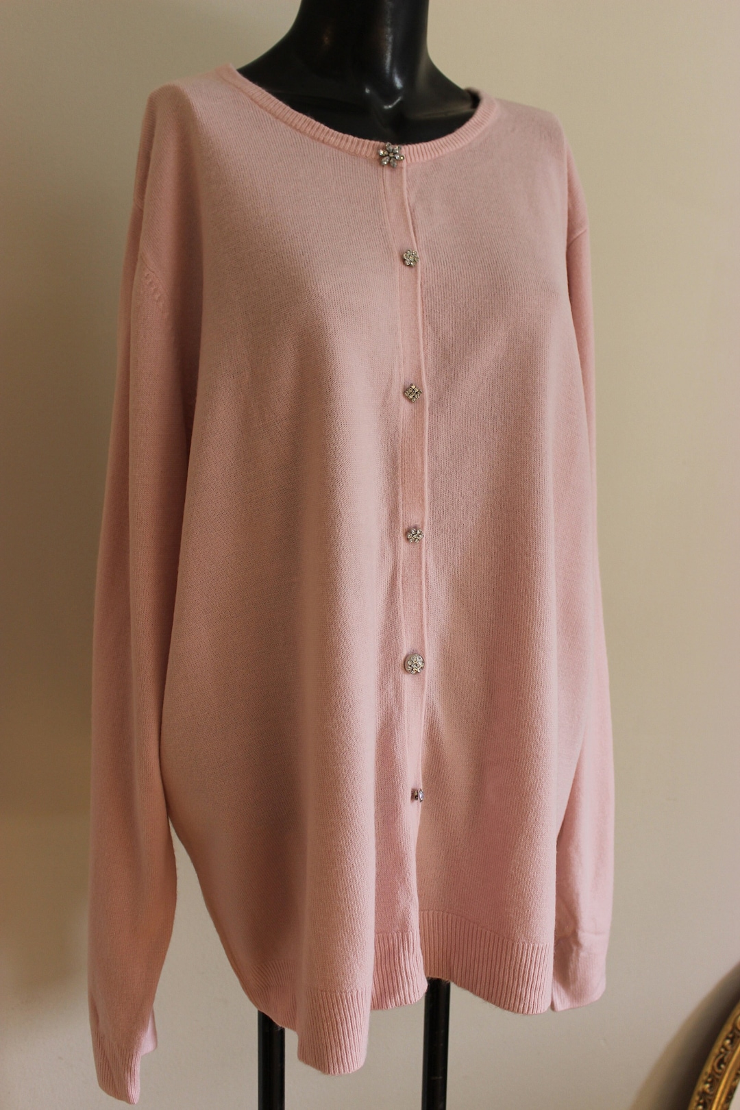 Vintage 1970s Pink Button up Cardigan Sweater, Crystal - Kobe 3X - Etsy